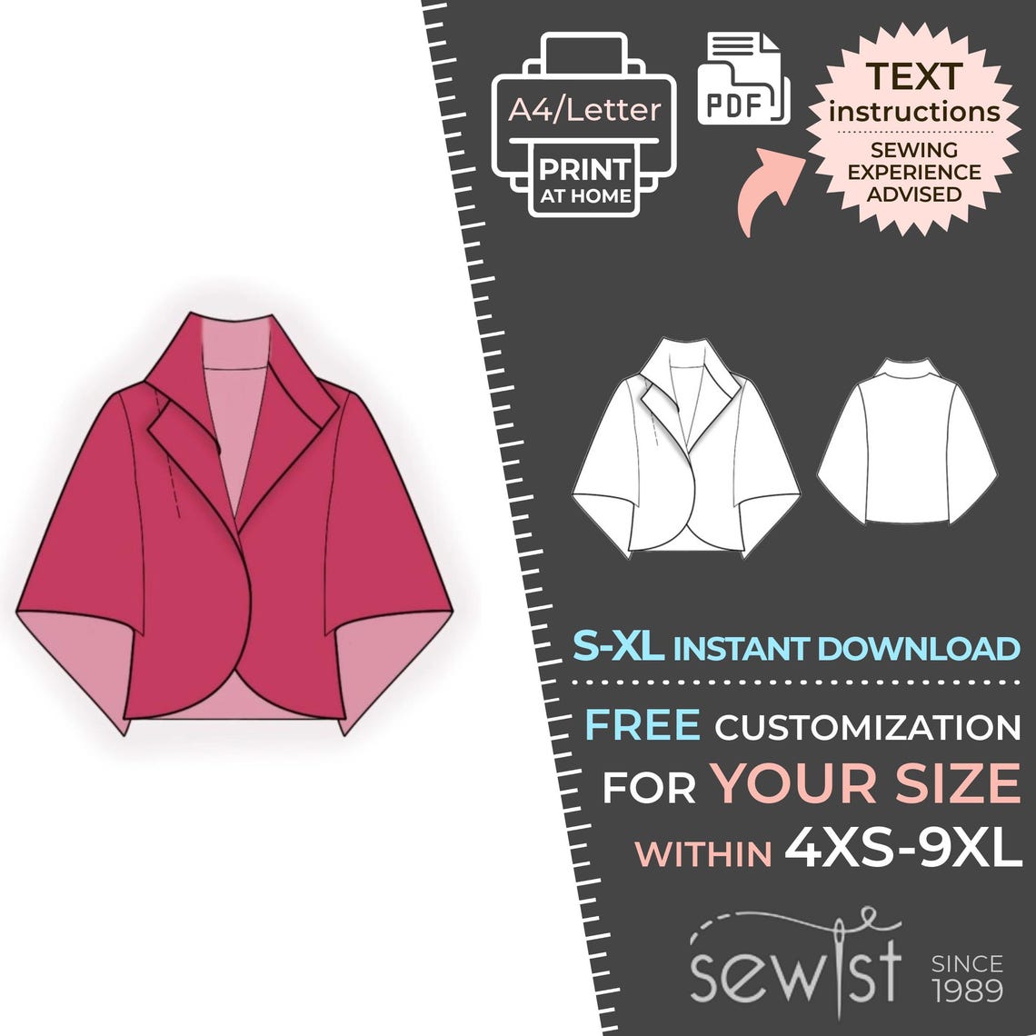2681 PDF Jacket/cape From Neoprene Sewing Pattern - S-M-L-XL or Made to ...