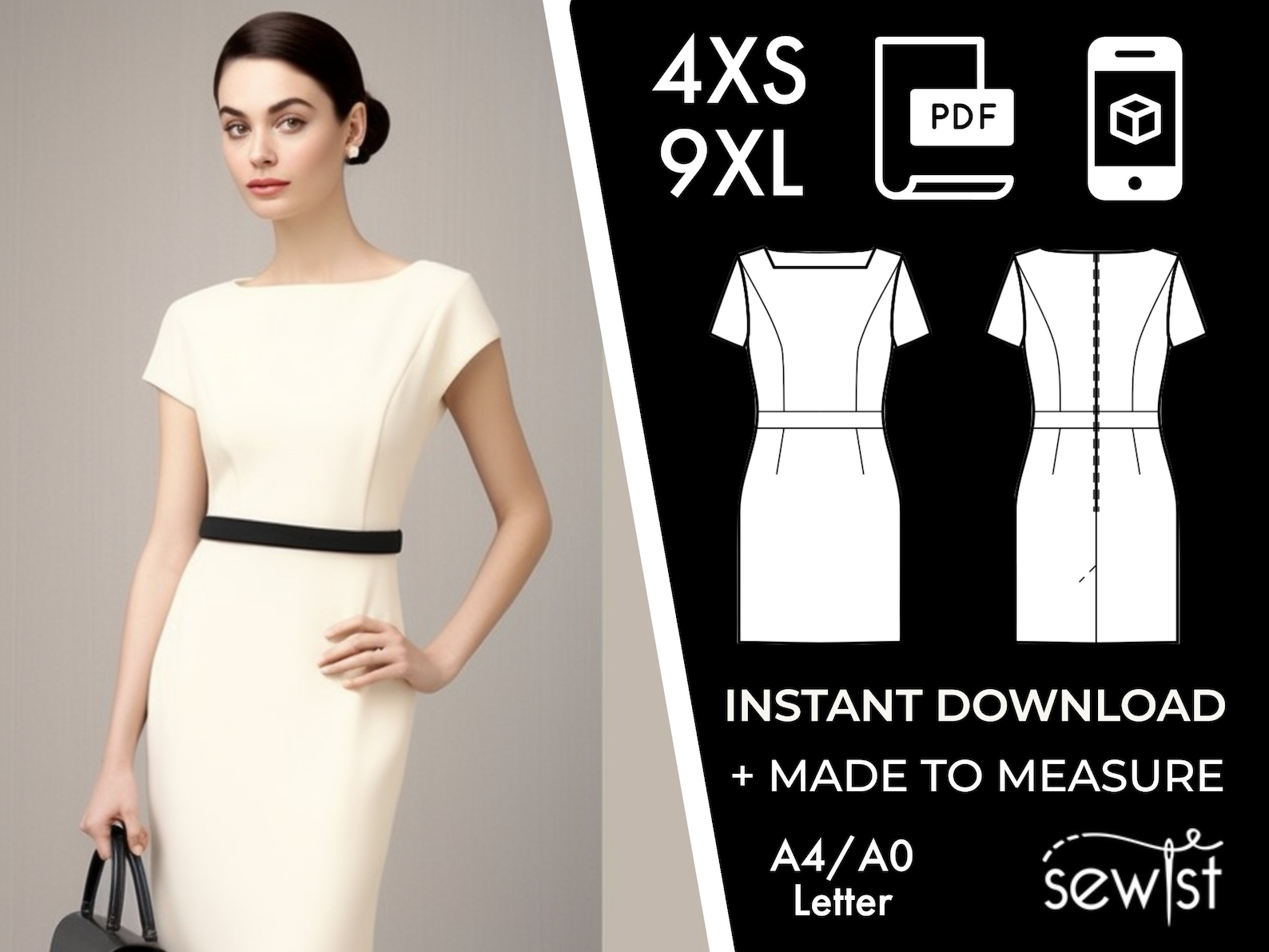 Women's Tailored Dress Sewing Pattern PDF - 4xs-9xl/custom Size ...