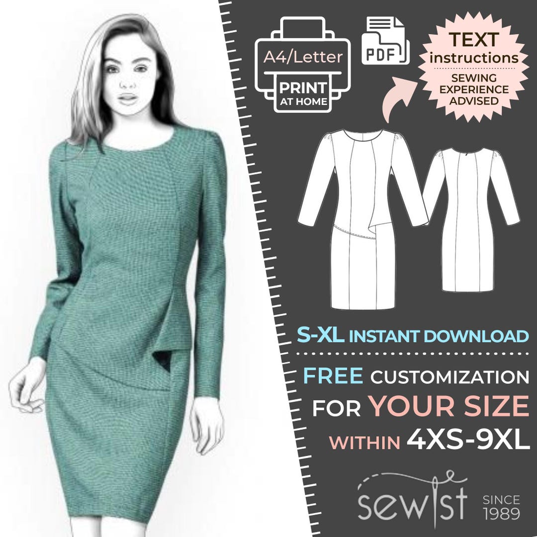4465 Women's Dress Sewing Pattern PDF - S,M,L,XL / Custom Size ...