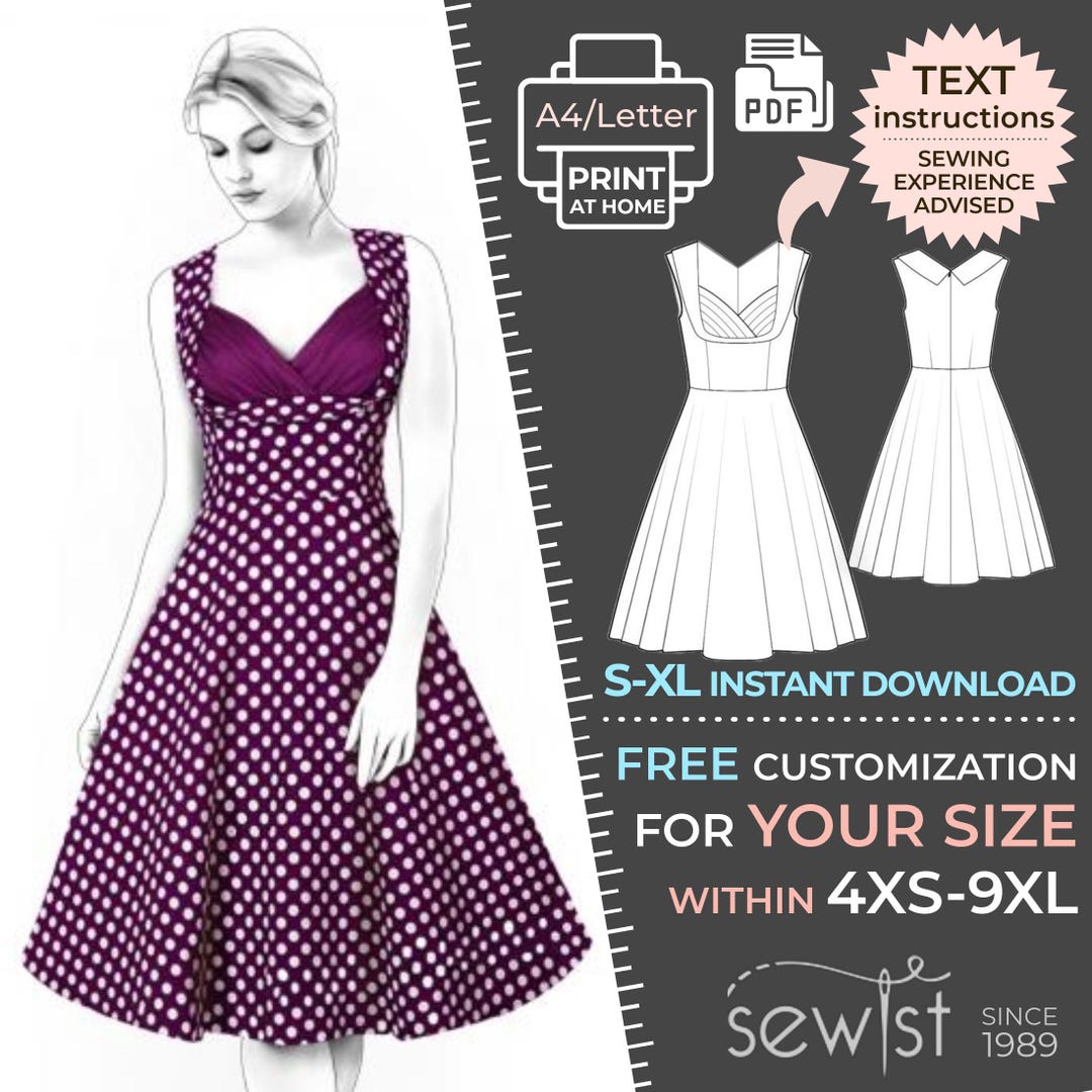 4519 Women's Dress Sewing Pattern PDF - S,M,L,XL / Custom Size ...