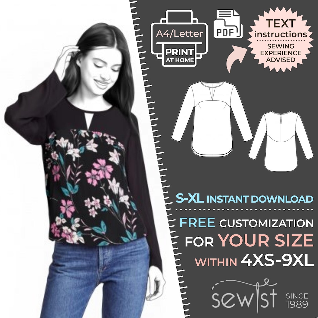 4730 PDF Top Sewing Pattern - S-M-L-XL or Made to Measure Sewing ...