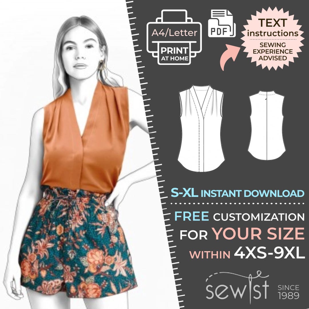 2577 Blouse, Top Sewing Pattern PDF - S-M-L-XL or Made to Measure ...