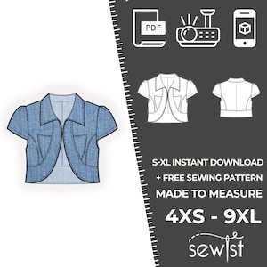 2399 Denim Bolero Sewing Pattern PDF Download, S-M-L-XL or Free Made to ...