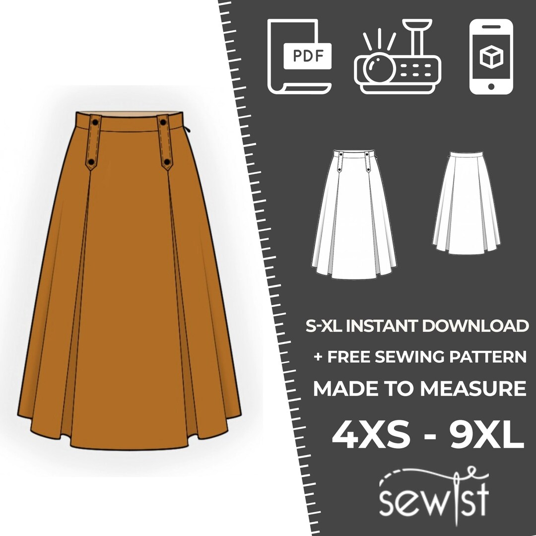 2627 Skirt Sewing Pattern PDF S-M-L-XL or Made to Measure Sewing ...
