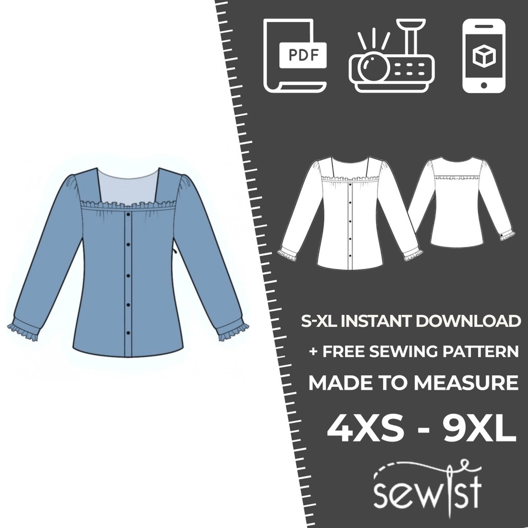 2046 Blouse S-M-L-XL or Made to Measure Sewing Pattern PDF Download - Etsy