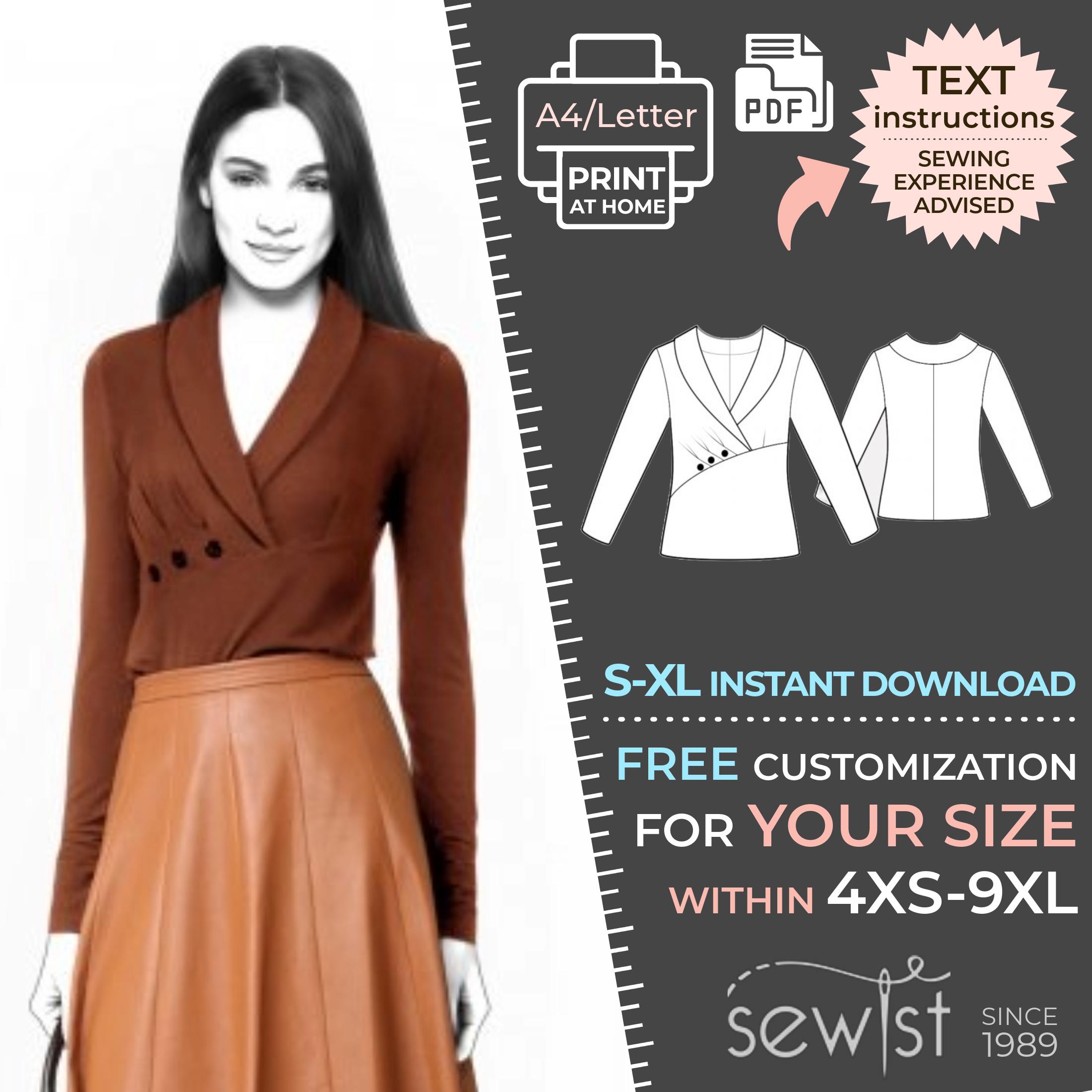 4715 - Knit Blouse With Asymmetric Yoke Sewing Pattern PDF: S-M-L-XL ...