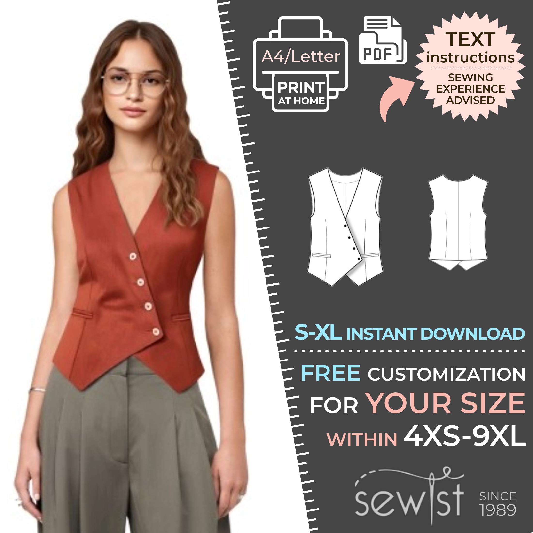 2756 Vest Sewing Pattern PDF Download, S-M-L-XL or Free Made to Measure ...