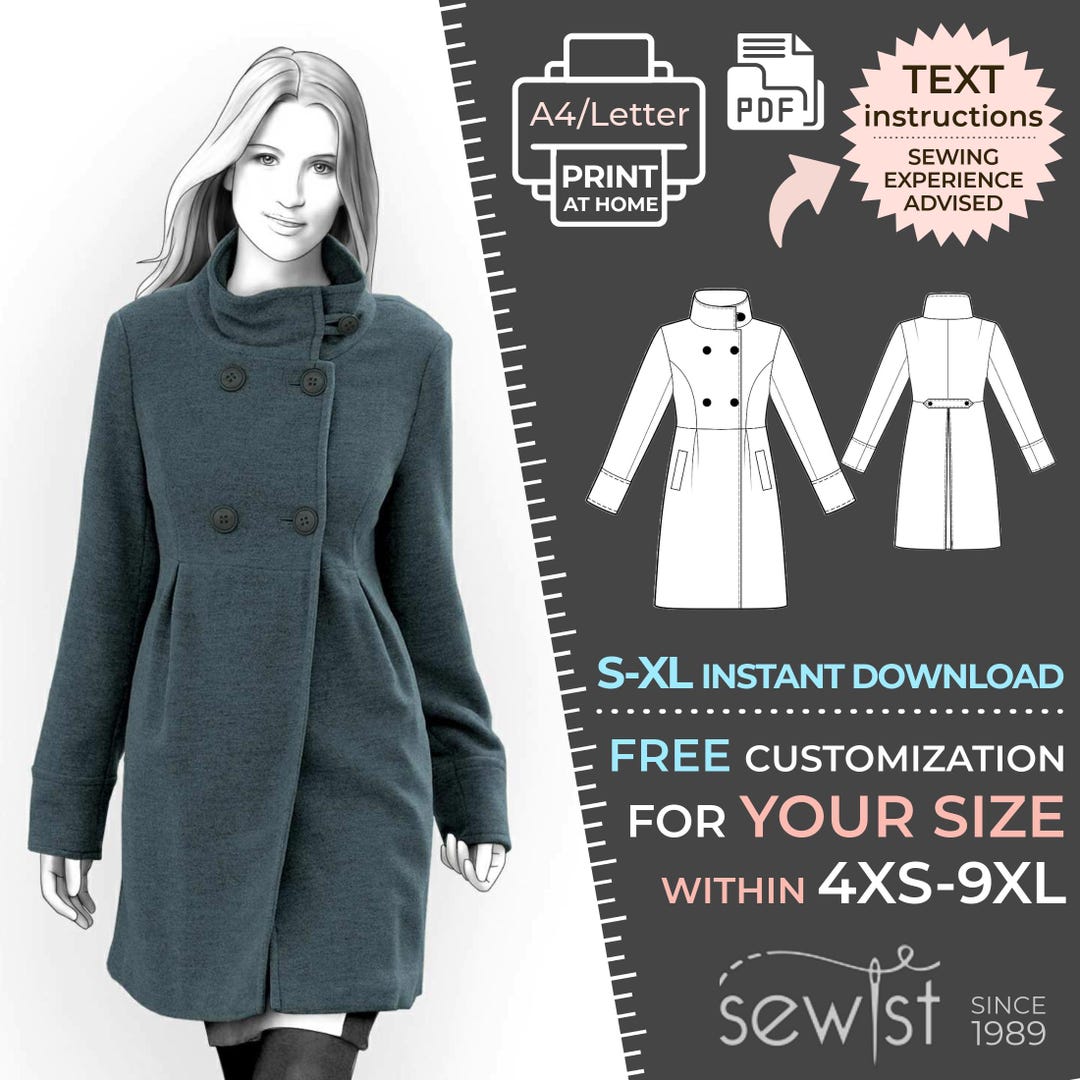 4192 Coat Sewing Pattern PDF - S-M-L-XL or Made to Measure Sewing ...