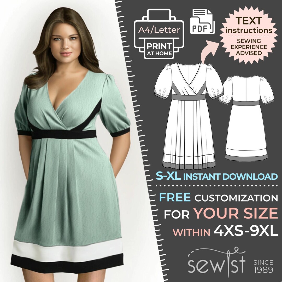 5805 Women's Dress Sewing Pattern PDF - S,M,L,XL / Custom Size ...
