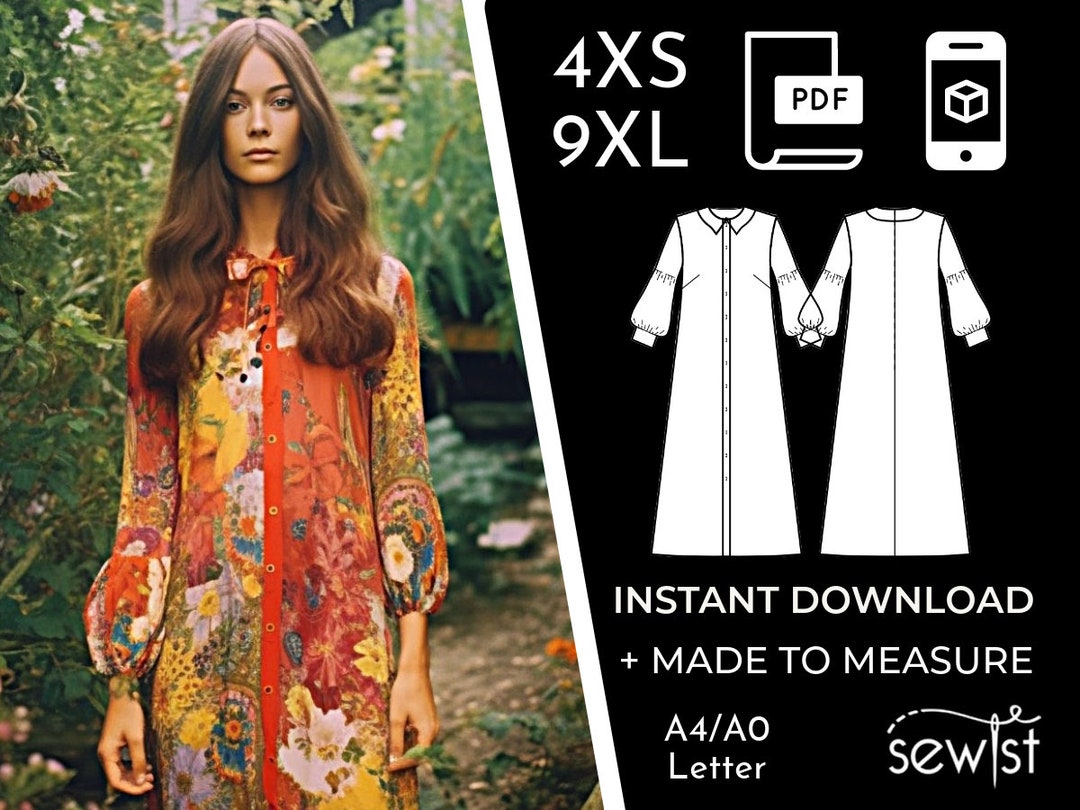 Women's Long Vintage Dress Sewing Pattern PDF - 4xs-9xl/custom Size ...