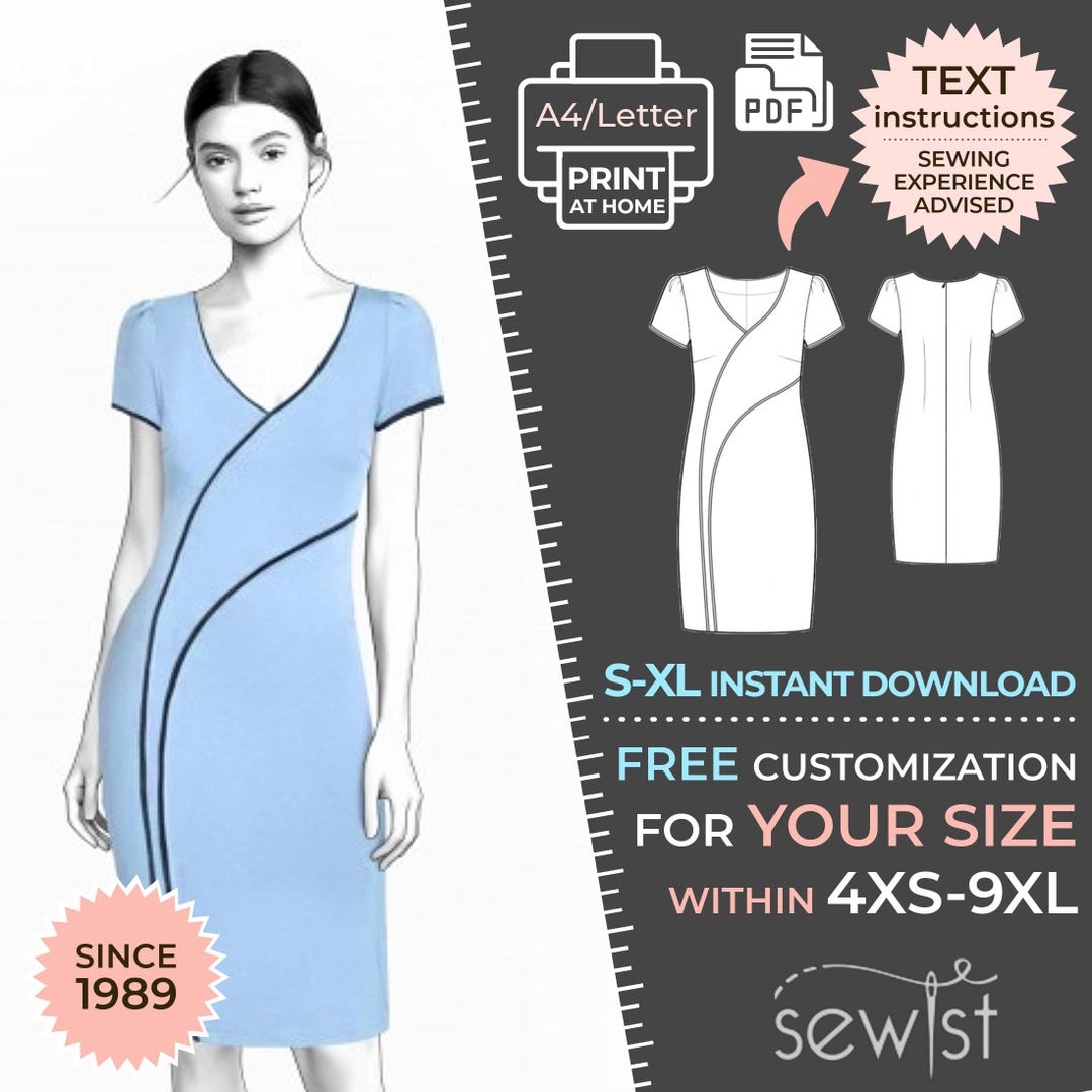 2141 Women's Dress Sewing Pattern PDF - S,M,L,XL / Custom Size ...