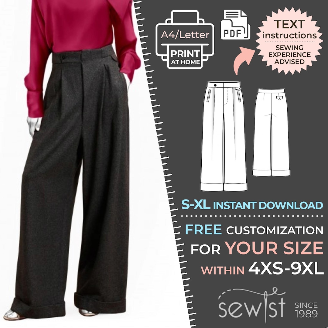 2628 Pants Sewing Pattern PDF - S-M-L-XL or Made to Measure Sewing ...