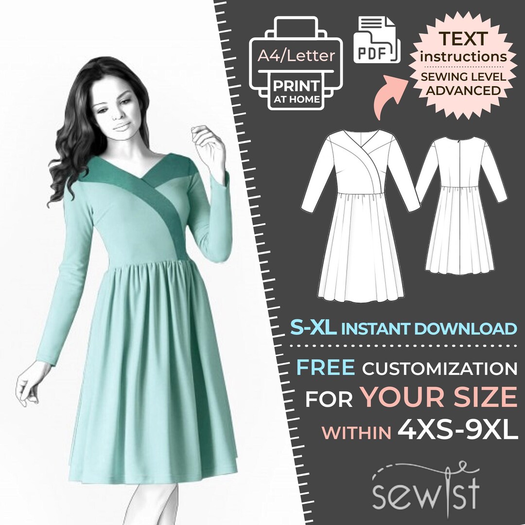 2122 Women's Dress Sewing Pattern PDF - S,M,L,XL / Custom Size ...
