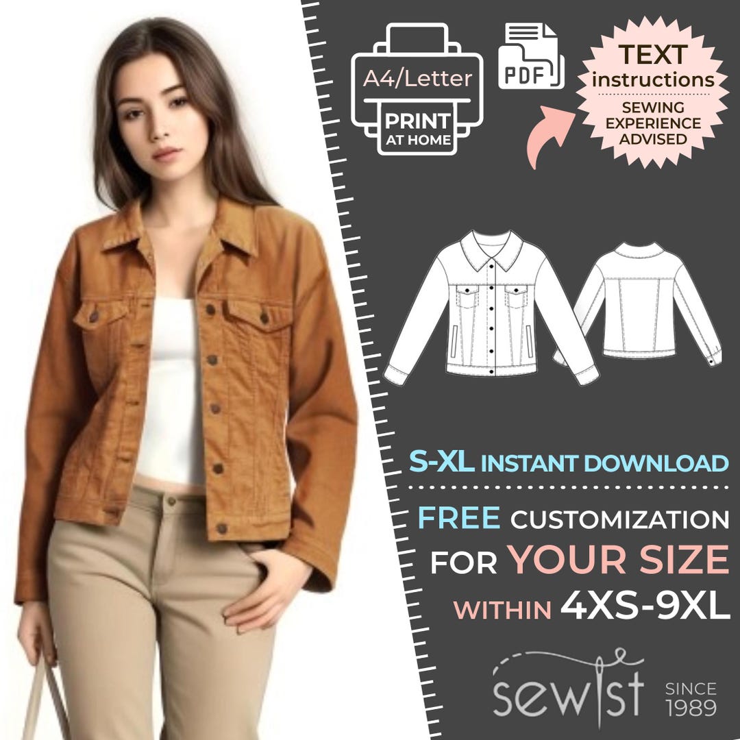 2689 Corduroy Jacket Sewing Pattern PDF Download, S-M-L-XL or Free Made ...