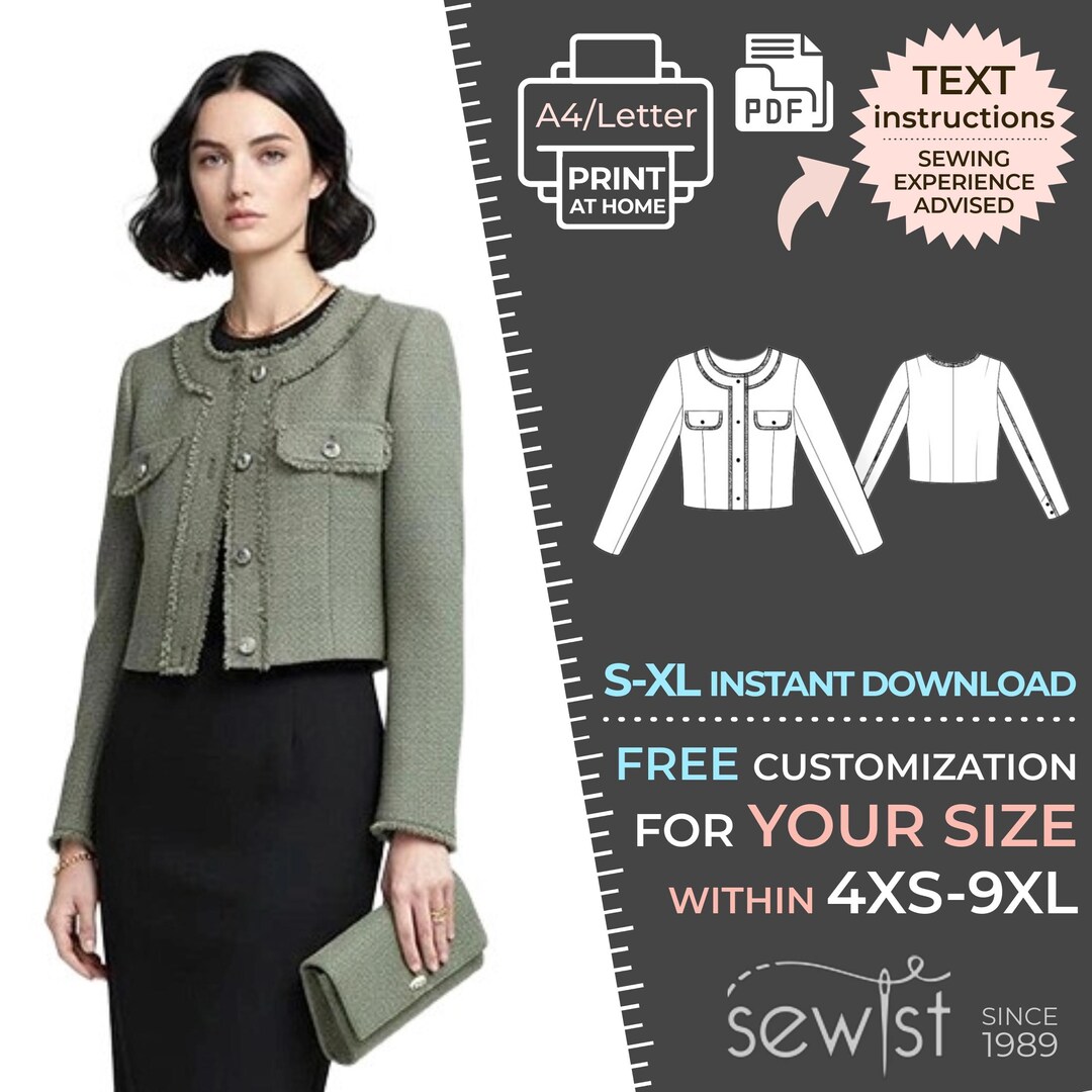 2728 Jacket Sewing Pattern PDF Download, S-M-L-XL or Free Made to ...