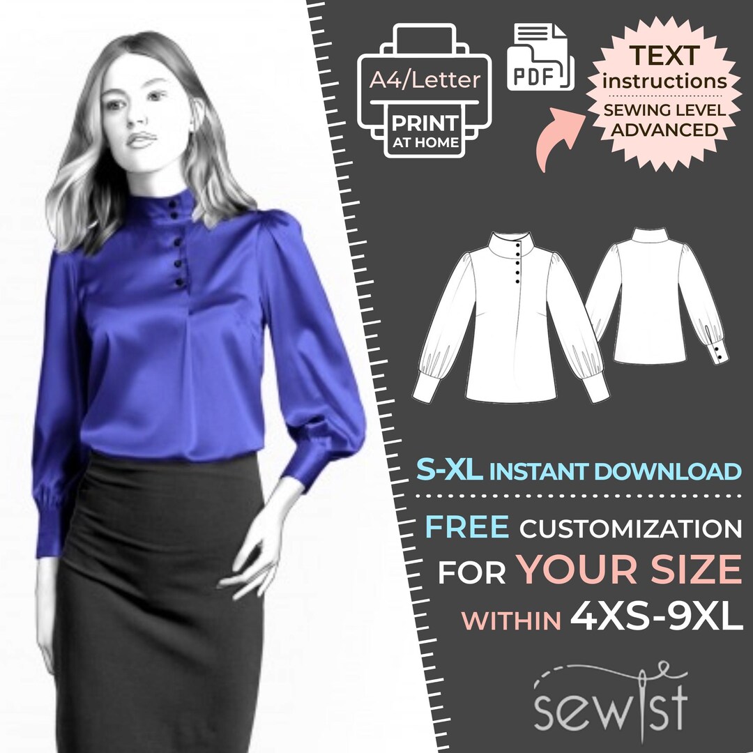 2064 Top Sewing Pattern PDF - S-M-L-XL or Made to Measure Sewing ...