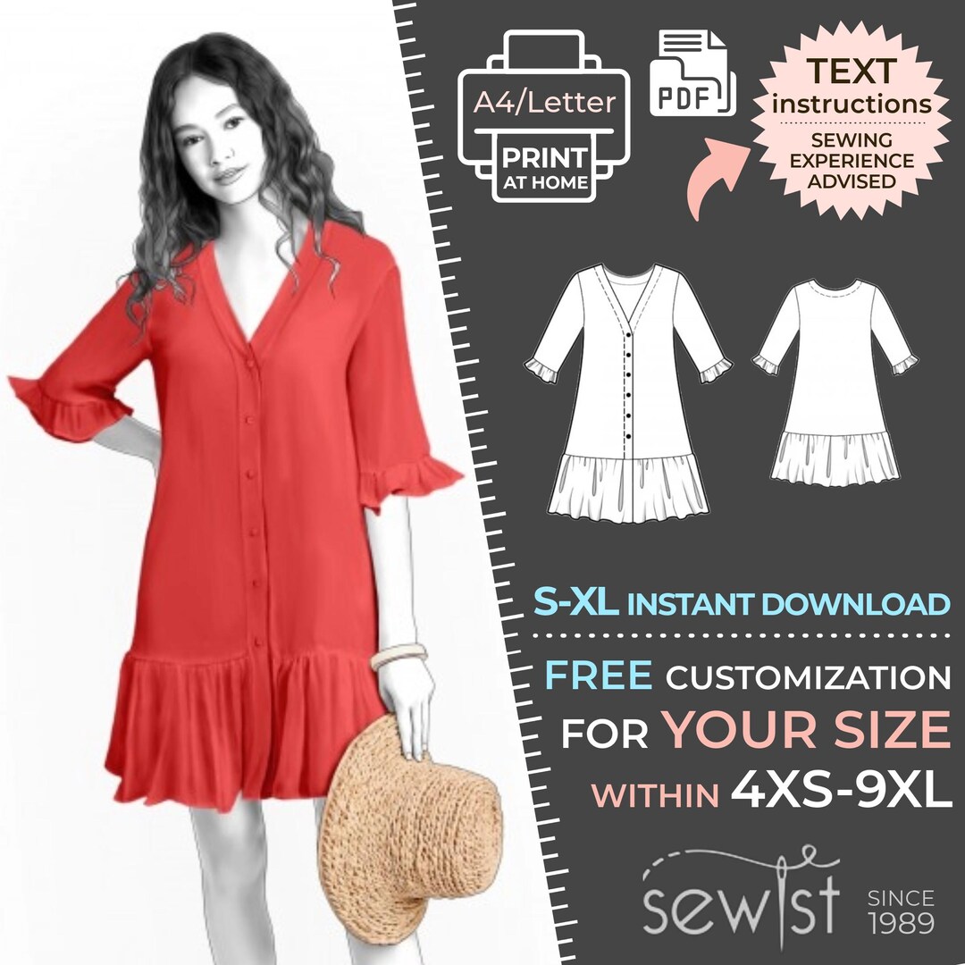 2552 Tunic Sewing Pattern PDF - S-M-L-XL or Made to Measure Sewing ...