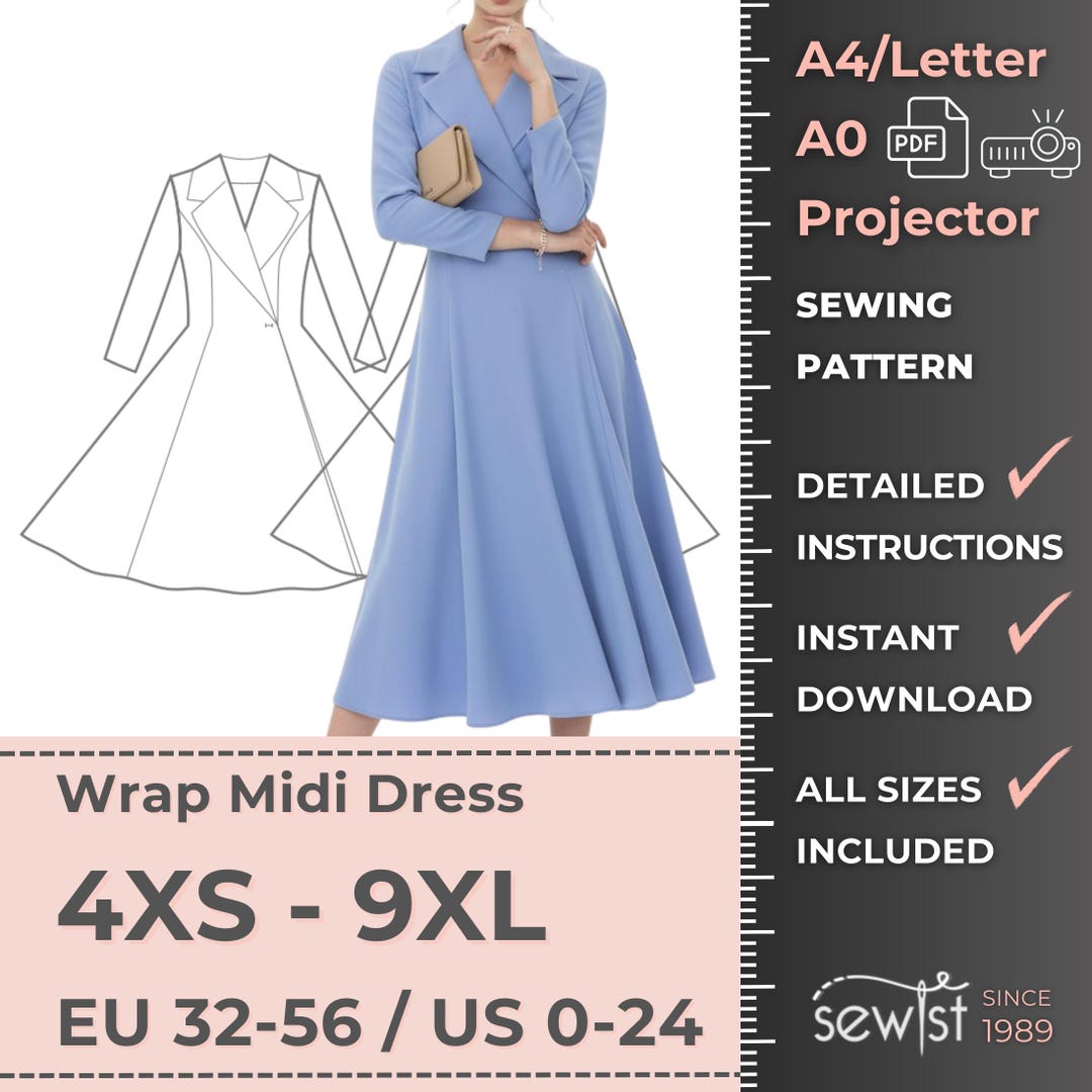 Wrap Dress With Jacket Collar, Women Dress Sewing Pattern,sizes 4XS-9XL ...