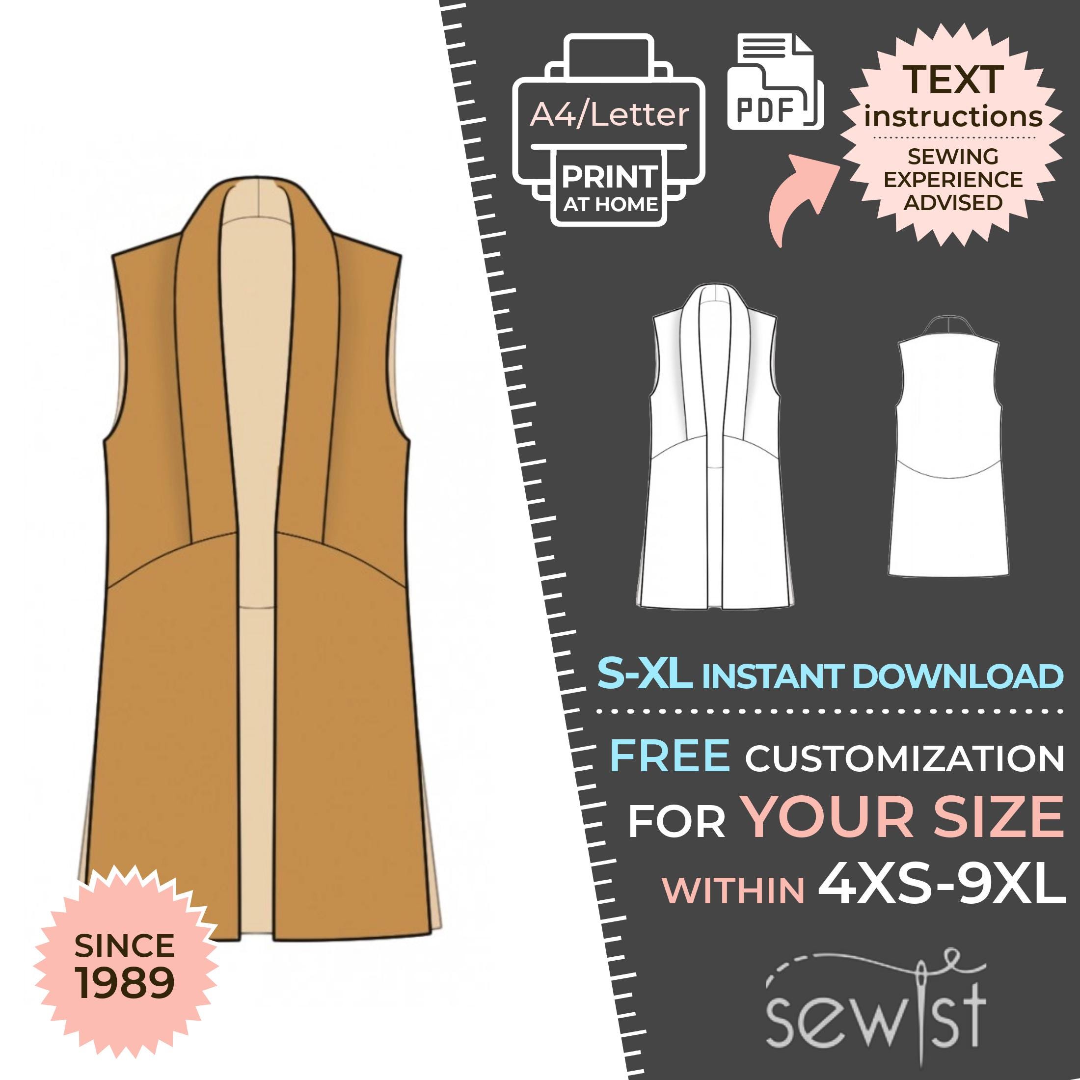 2219 Waistcoat Sewing Pattern PDF Download, S-M-L-XL or Free Made to ...