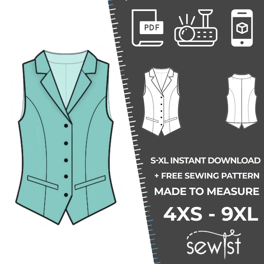 2091 Waistcoat Sewing Pattern PDF Download, S-M-L-XL or Free Made to ...