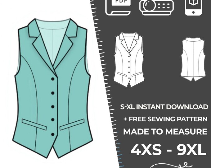 2091 Waistcoat Sewing Pattern PDF Download, S-M-L-XL or Free Made to ...