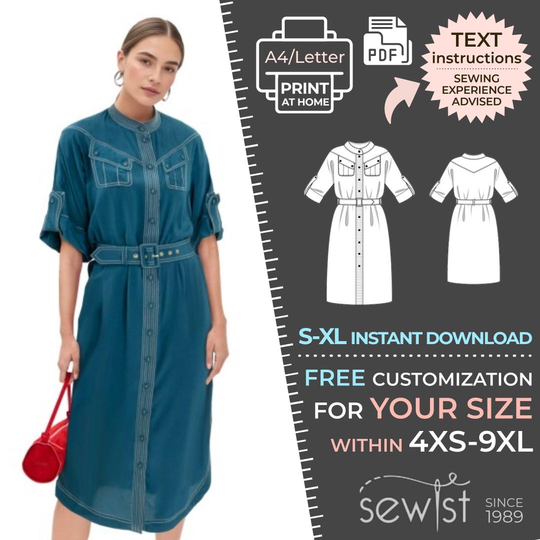 2821 Safari Dress - Sewing Pattern PDF - S-M-L-XL or Made to Measure ...
