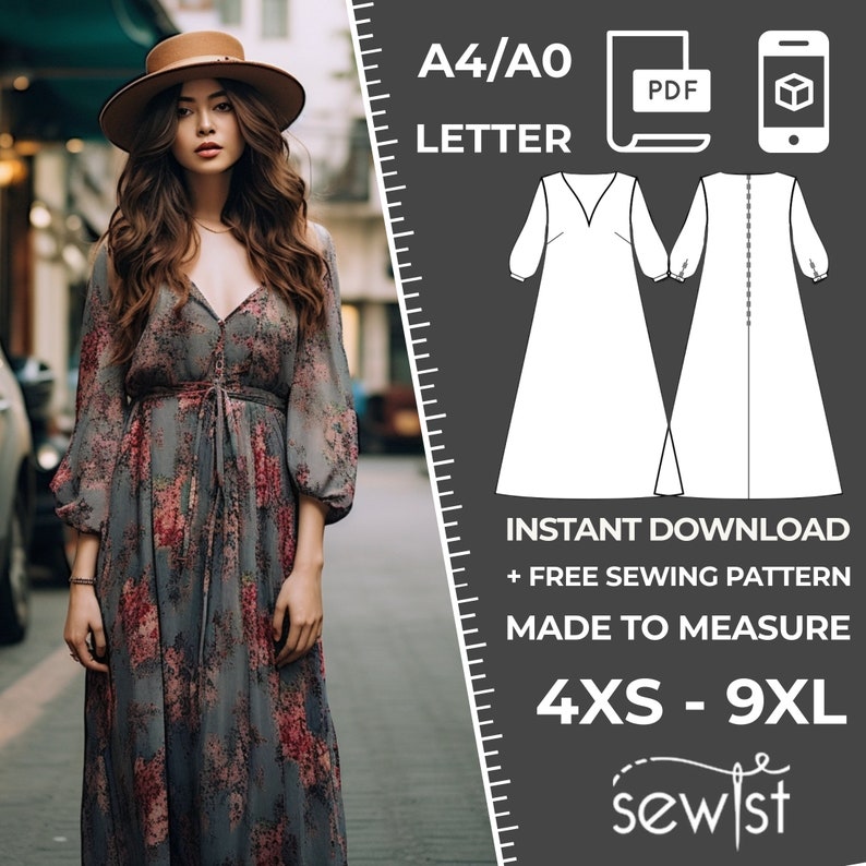 Women's Long Casual Dress Sewing Pattern PDF - 4xs-9xl/custom Size ...