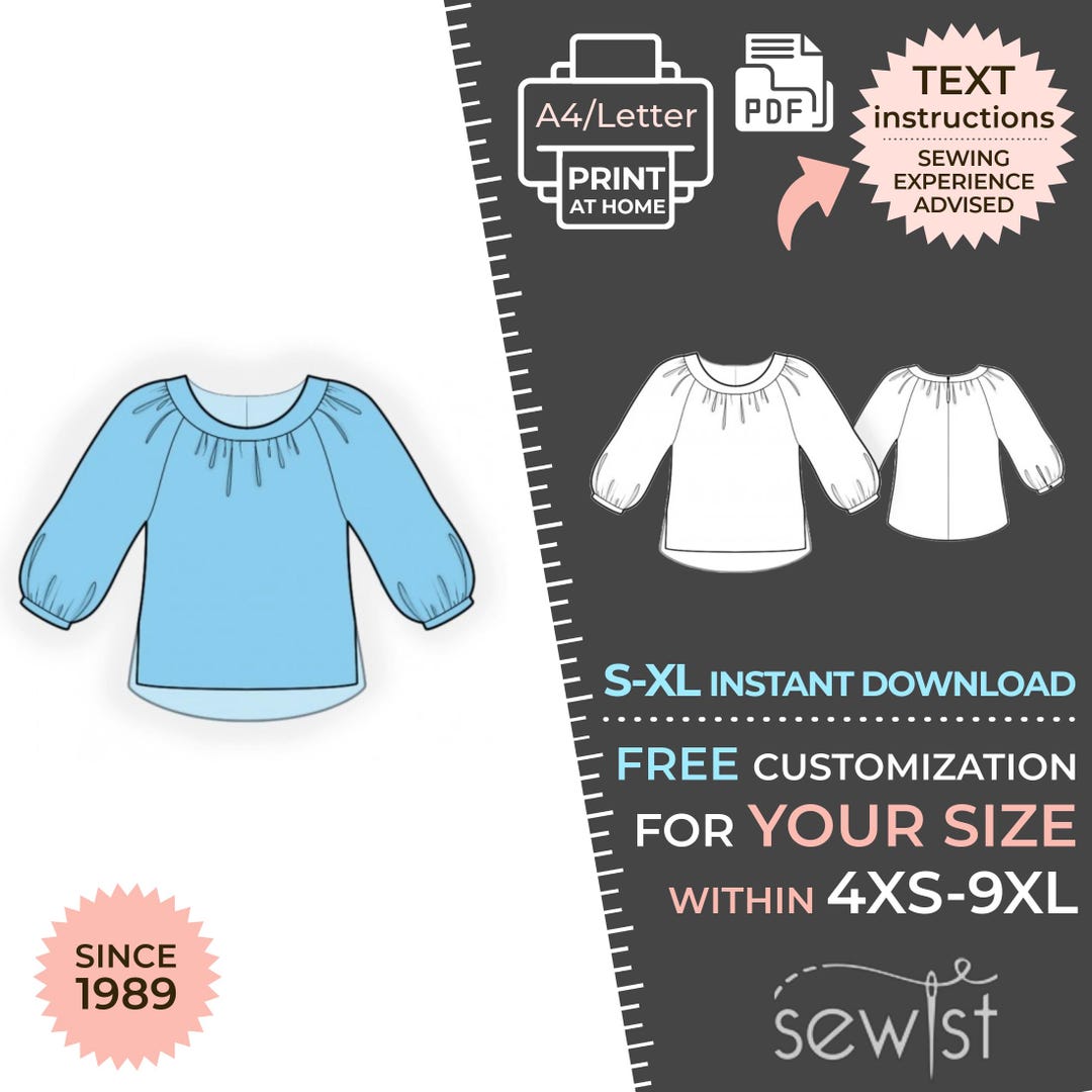 2353 Blouse Sewing Pattern PDF - S-M-L-XL or Made to Measure Sewing ...
