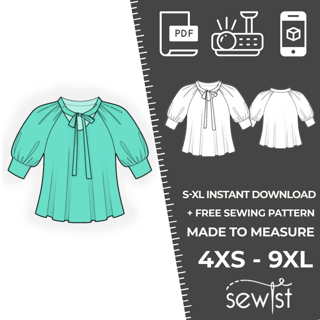 2346 Blouse Sewing Pattern PDF Download, S-M-L-XL or Free Made to ...