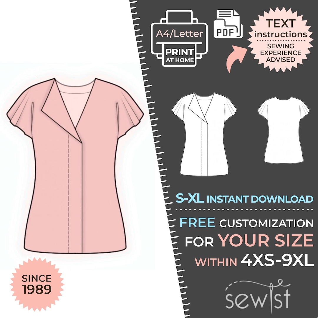 2300 Top Sewing Pattern PDF - S-M-L-XL or Made to Measure Sewing ...