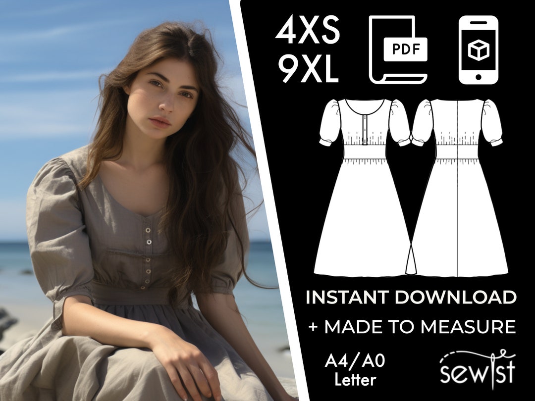 Women's Long Dress Sewing Pattern PDF - 4xs-9xl/custom Size - Elegant ...