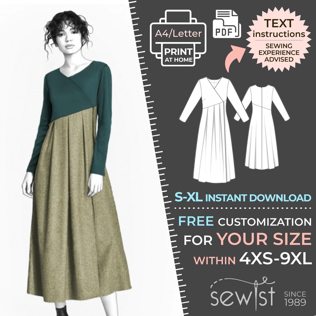 2516 Women's Dress Sewing Pattern PDF - S,M,L,XL / Custom Size ...