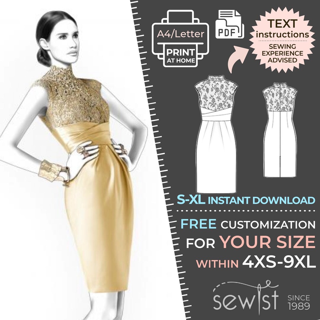 4405 Women's Dress Sewing Pattern PDF - S,M,L,XL / Custom Size ...