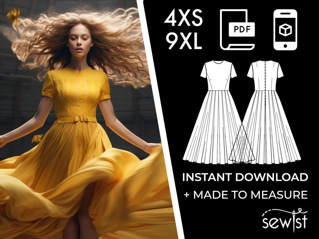 Women's Long Sun Dress Sewing Pattern PDF - 4XS-9XL / Custom Size ...