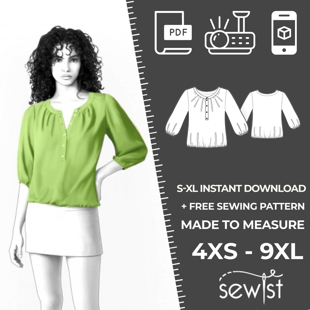 2562 PDF Blouse Sewing Pattern S-M-L-XL or Made to Measure Sewing Pattern PDF Download - Etsy