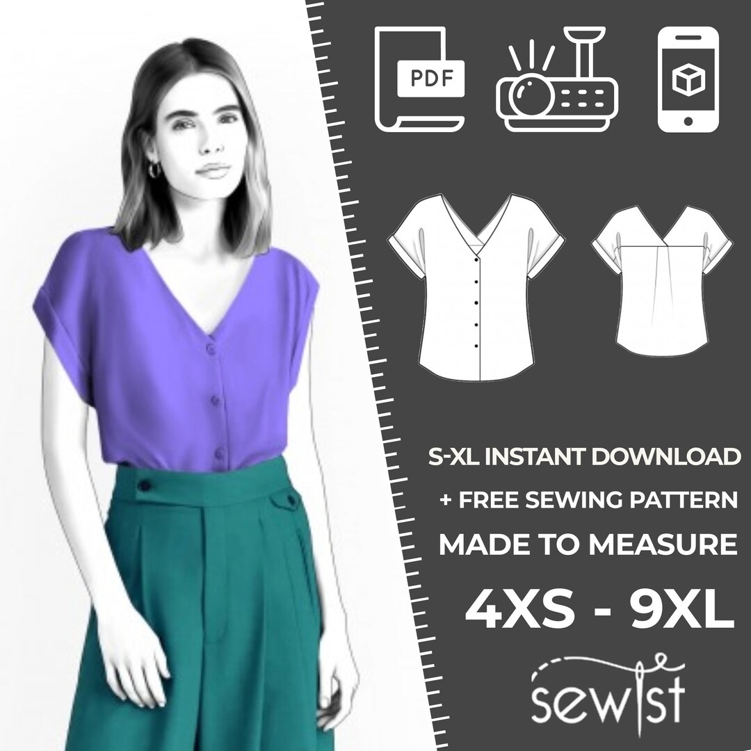 2563 PDF Blouse Sewing Pattern S-M-L-XL or Made to Measure Sewing Pattern PDF Download - Etsy