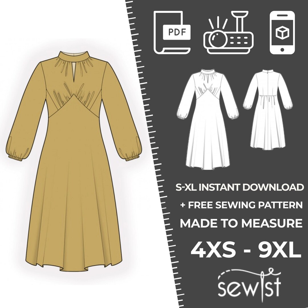 2625 Women's Dress Sewing Pattern PDF S,M,L,XL / Custom Size Wedding ...