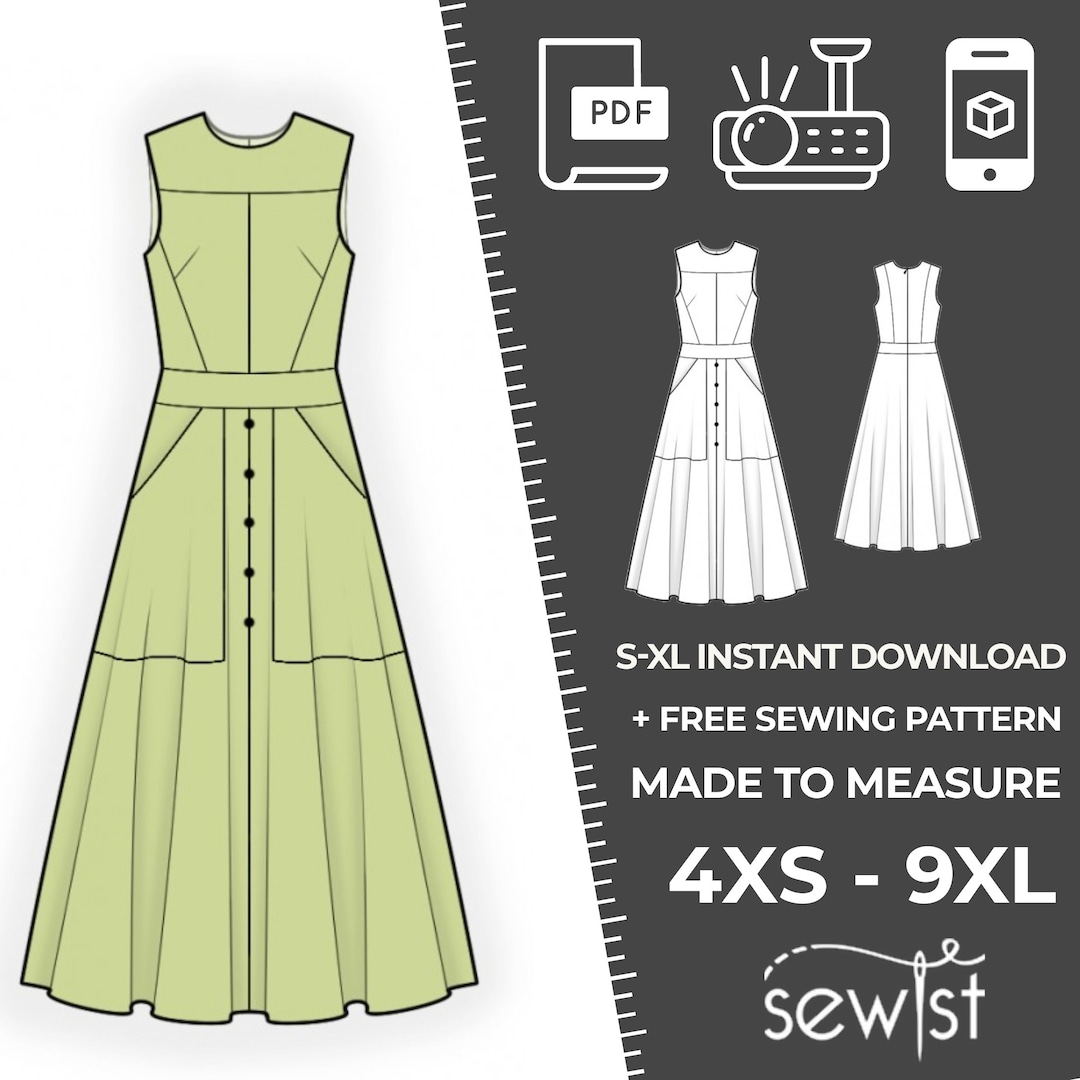 2476 Women's Dress Sewing Pattern PDF S,M,L,XL / Custom Size Elegant ...