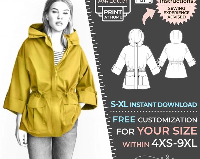 2502 PDF Raincoat Sewing Pattern - S-M-L-XL or Made to Measure Sewing ...