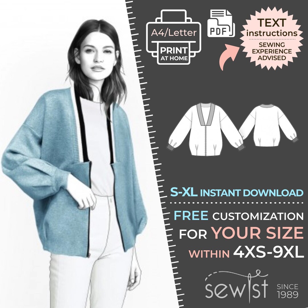 2573 Sweatshirt Sewing Pattern PDF - S-M-L-XL or Made to Measure Sewing ...