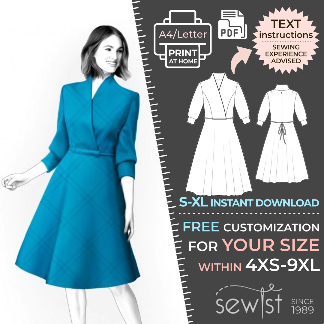 4744 Women's Dress Sewing Pattern PDF - S,M,L,XL / Custom Size ...