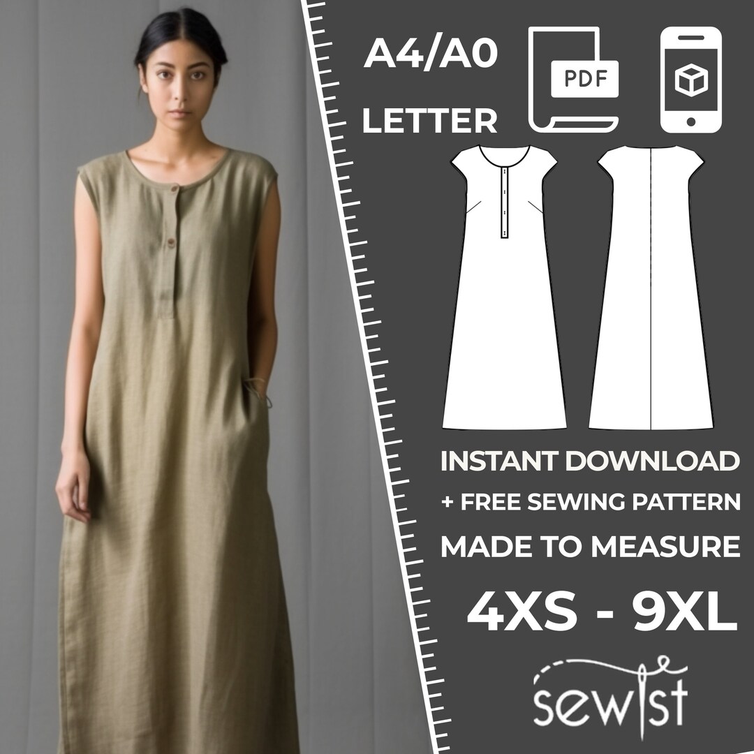 Women's Long Casual Dress Sewing Pattern PDF - 4xs-9xl/custom Size ...