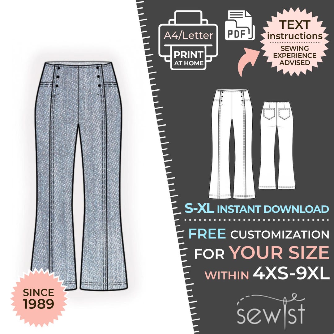 2244 Jeans Pants Sewing Pattern PDF - S-M-L-XL or Made to Measure ...