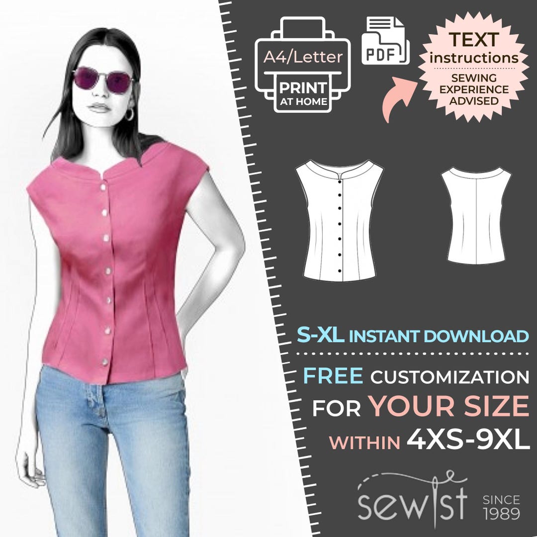 2434 Top Sewing Pattern PDF - S-M-L-XL or Made to Measure Sewing ...