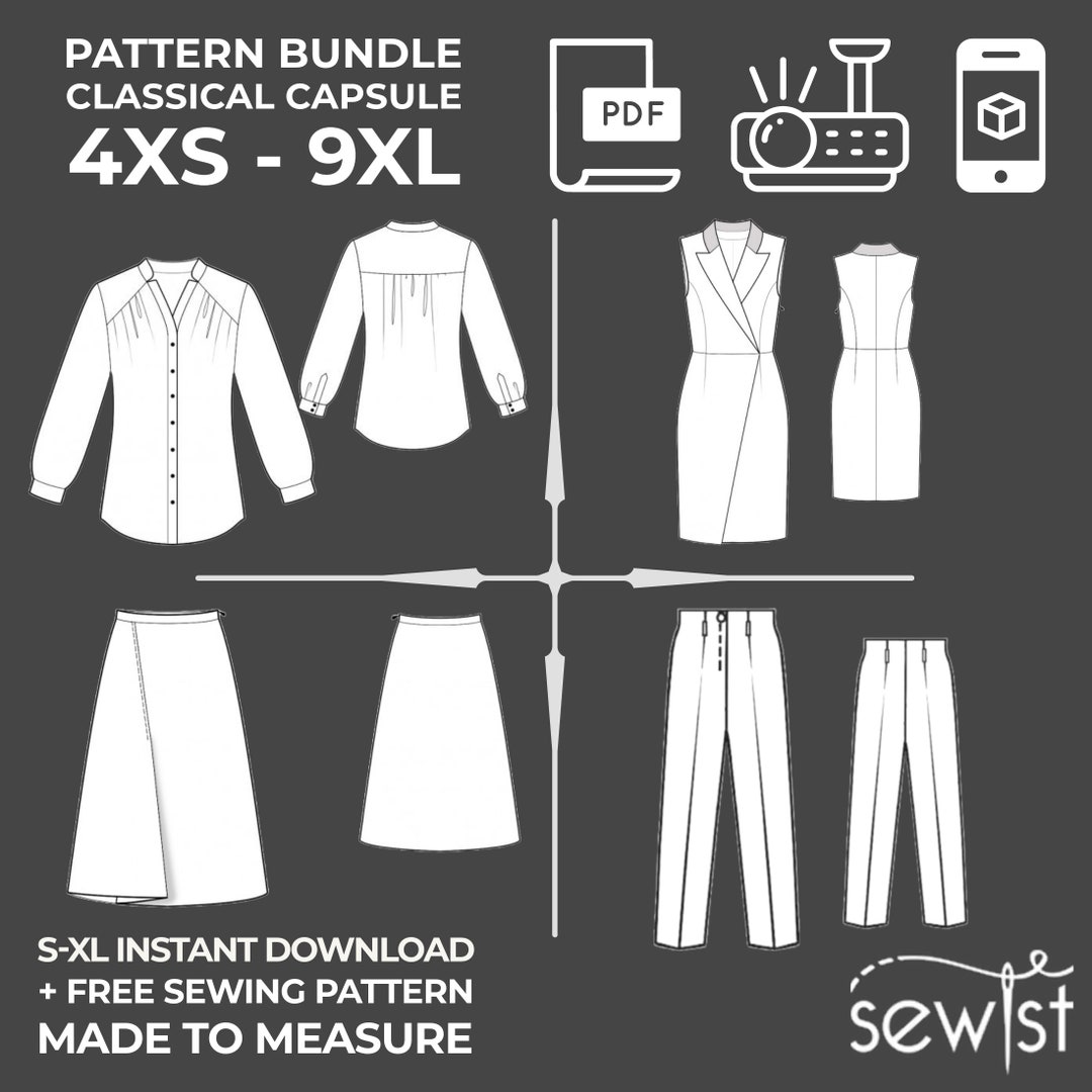 Women's Sewing Pattern Bundle PDF - S,M,L,XL / Custom Size - Classical ...
