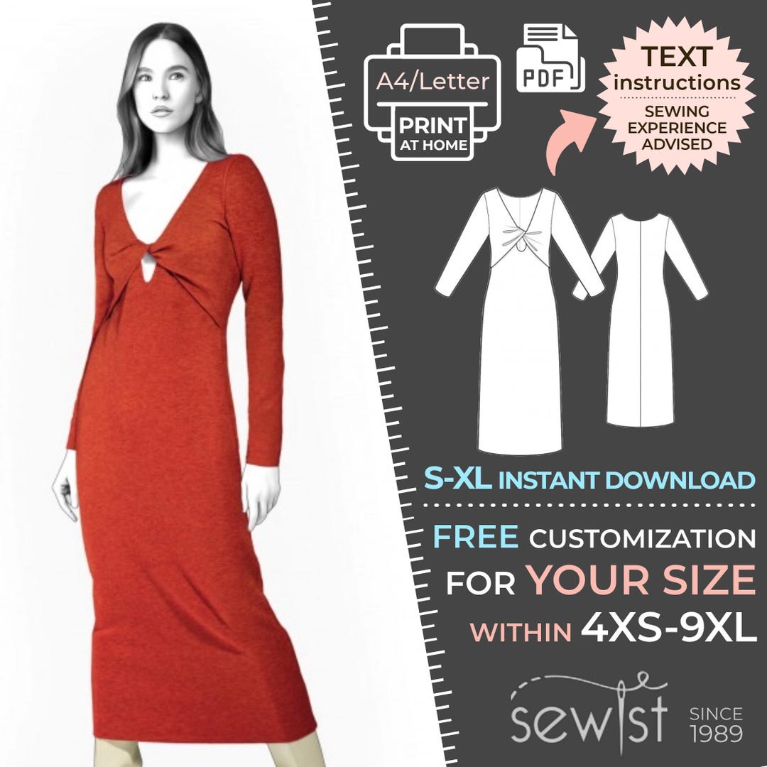2518 Women's Dress Sewing Pattern PDF - S,M,L,XL / Custom Size - Elegant Wedding, Office, Summer ...