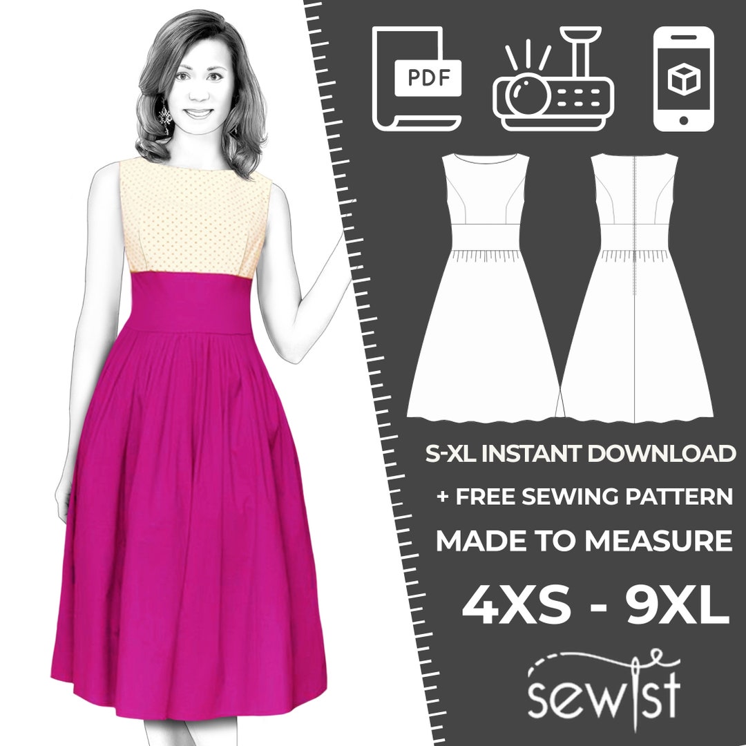 S4104 Women's Dress Sewing Pattern PDF S,M,L,XL / Custom Size - Elegant ...