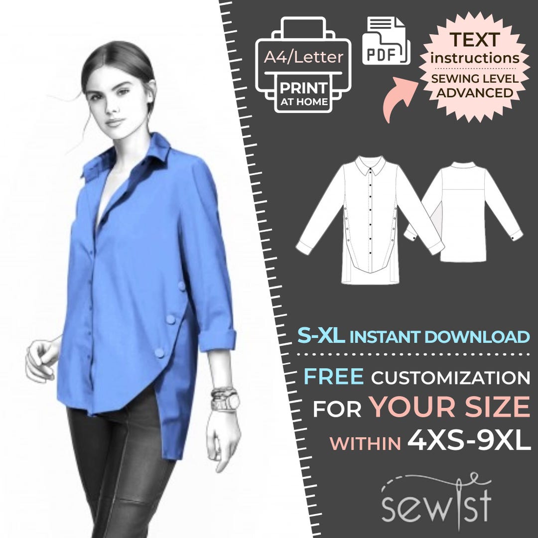 2033 Top Sewing Pattern PDF - S-M-L-XL or Made to Measure Sewing ...