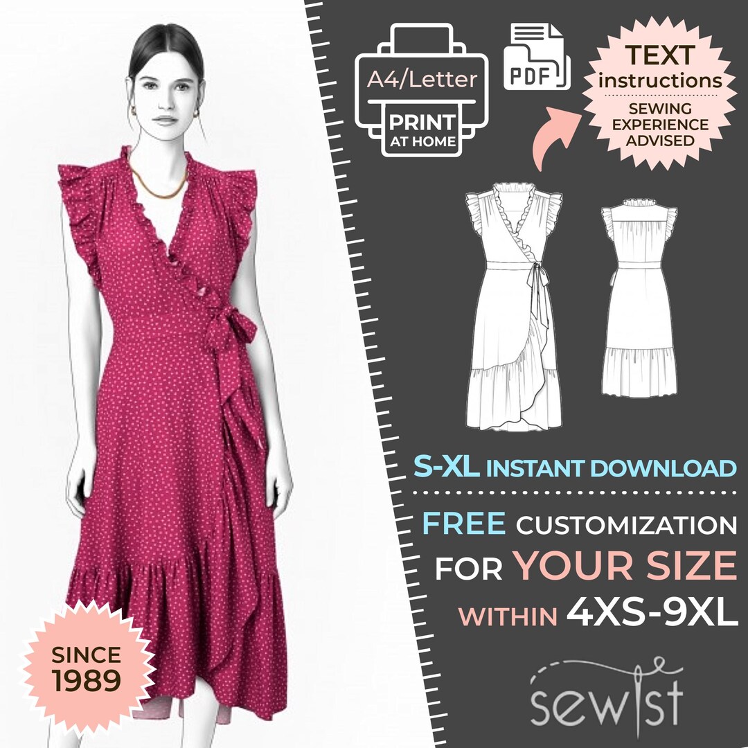 2342 Women's Dress Sewing Pattern PDF - S,M,L,XL / Custom Size ...