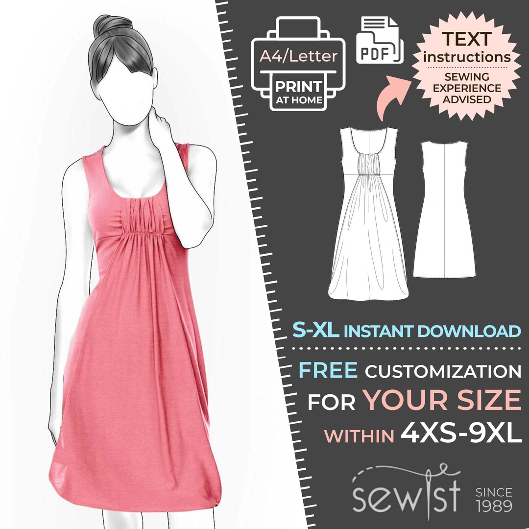 4164 Women's Dress Sewing Pattern PDF - S,M,L,XL / Custom Size ...